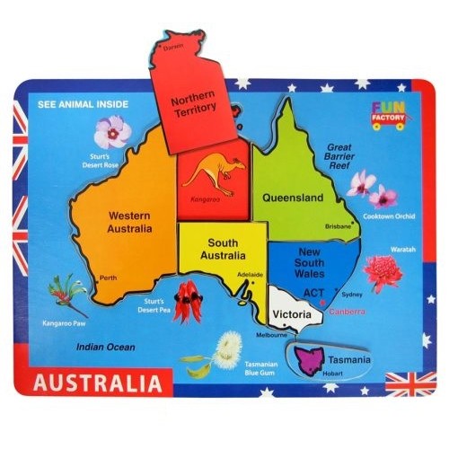 Australian Map Wooden Puzzle - Fun Factory - from who what why
